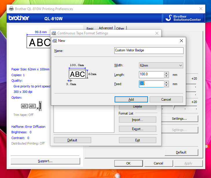 Configure Brother QL-810W Printer Settings for Windows