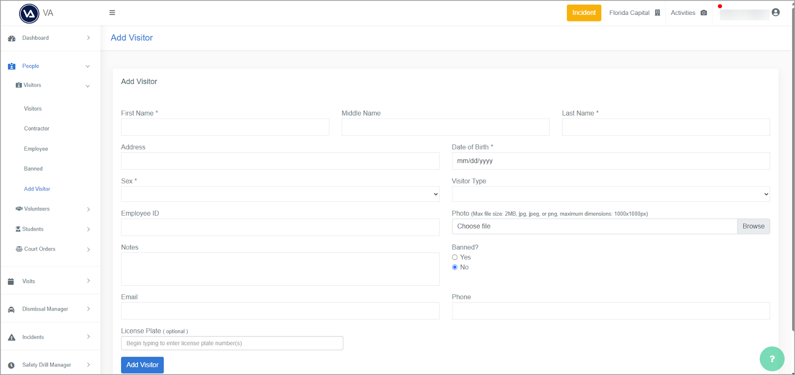 Add a Visitor Manually
