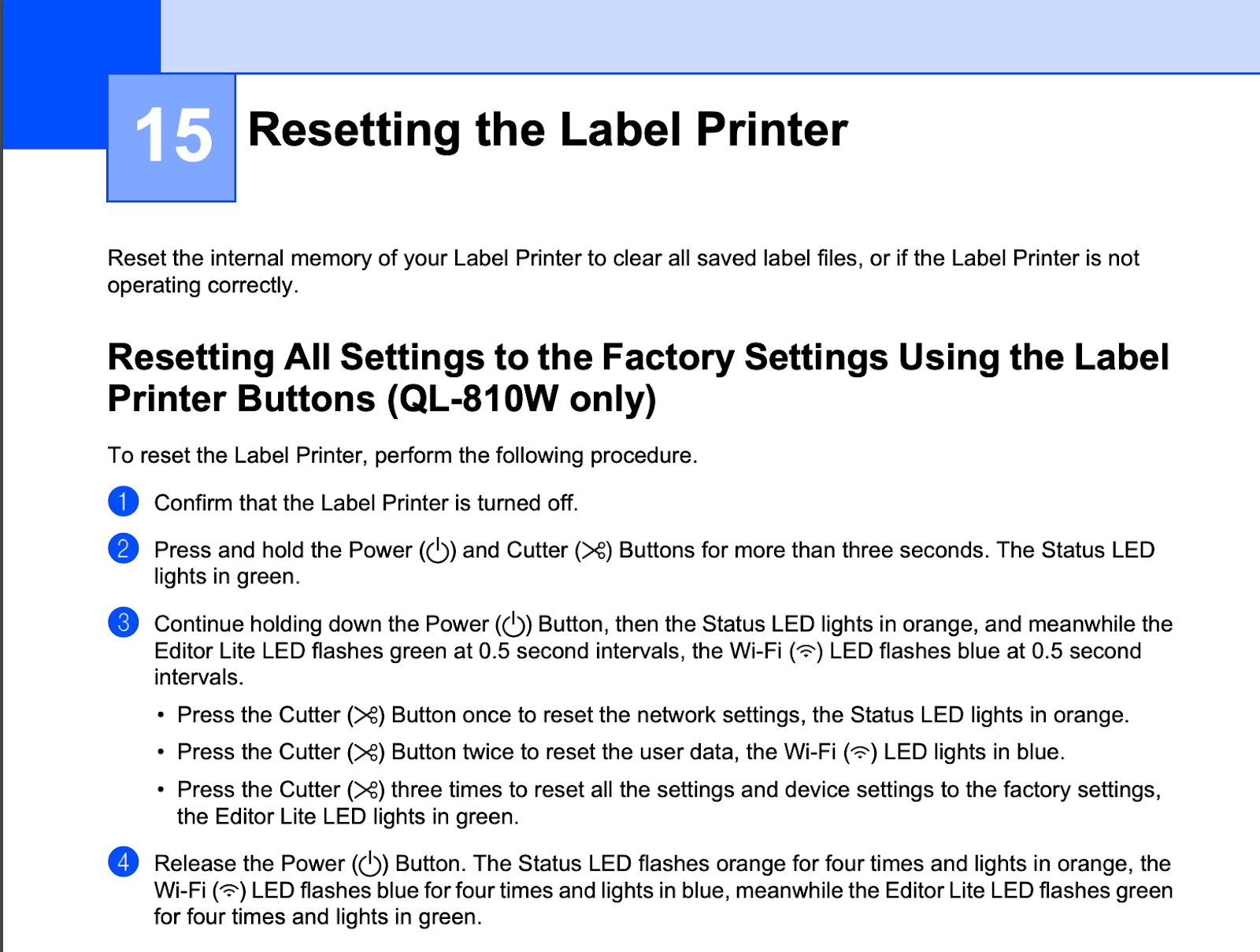 Reset Brother QL-810W to Factory Settings