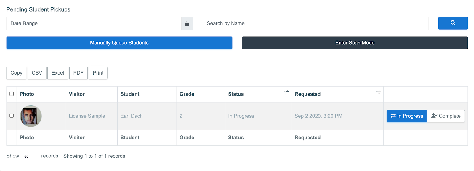 Process Student Pick-ups via QR Code (Student Pick-up Coordinators)