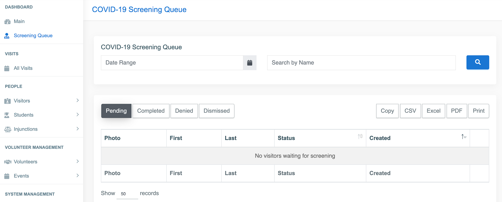 Manage COVID-19 Visitor Screening