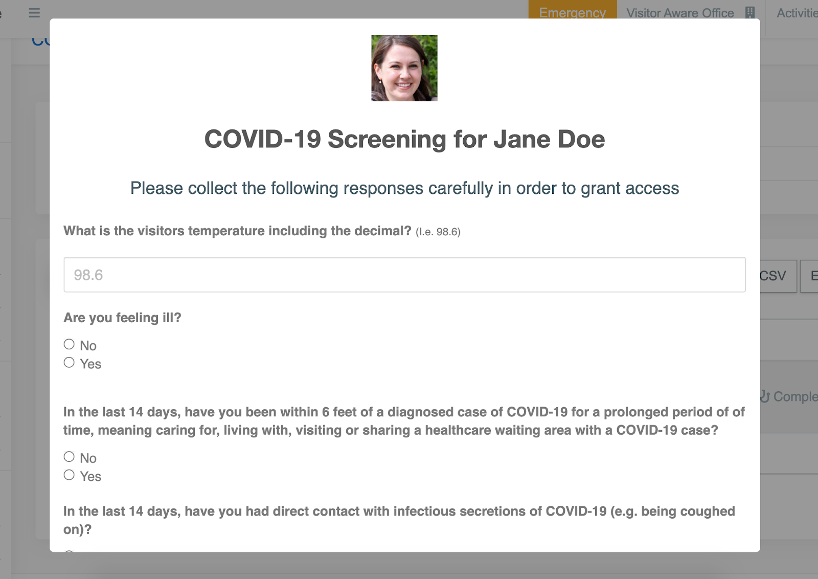 Manage COVID-19 Visitor Screening