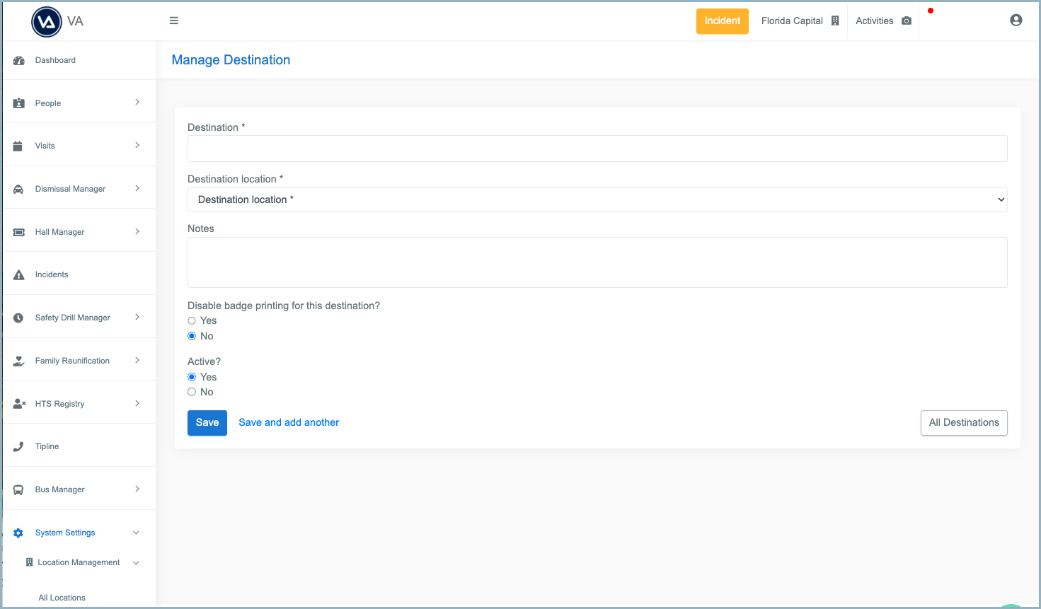 Manage Location Destinations